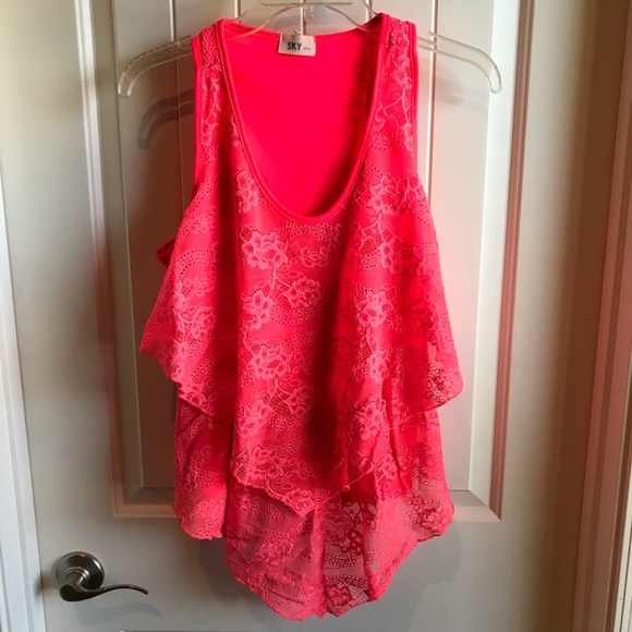 Sky | Tops | Sky Plus Neon Pink Lace Shirt Blouse Tank Top | Poshmark